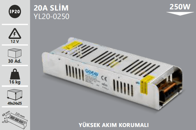 Noas YL20-0250 20A Slim 12V Slim Trafo